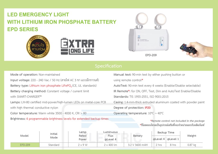 ไฟฉุกเฉินไดโน่ DYNO EMERGENCY LIGHT ECP-2T รุ่น LFG-09P3T www.ไฟฉุกเฉิน ...
