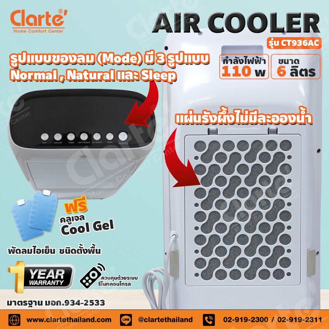 พัดลมไอเย็น 6.5 ลิตร ระบบรีโมทรุ่น CT936AC (Clearance)