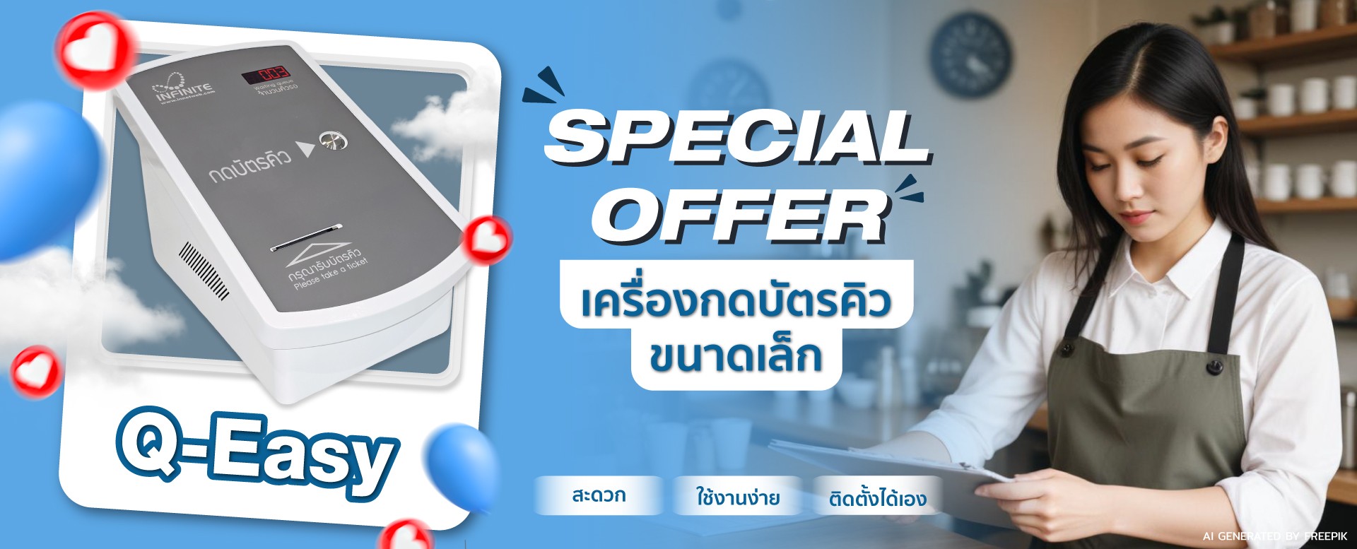 เครื่องกดบัตรคิวขนาดเล็ก (Q-Easy)