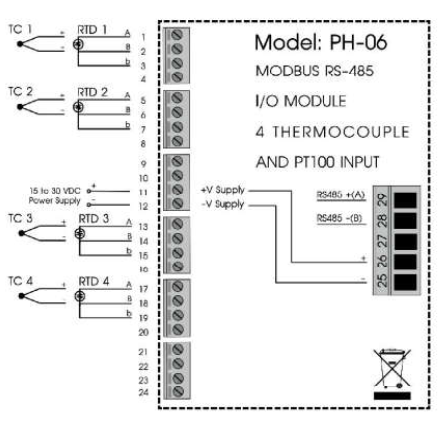 Modbus RS-485 I/O Module 4 Themocouple and PT100 Input