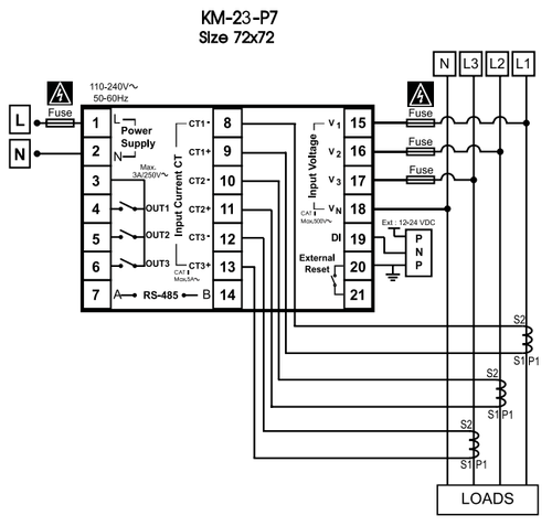 Three Phase Volt-Amp-kW-kWh-Hz-PF Meter with Protection Relay เป็น ...