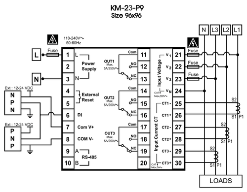 Three Phase Volt-Amp-kW-kWh-Hz-PF Meter with Protection Relay เป็น ...