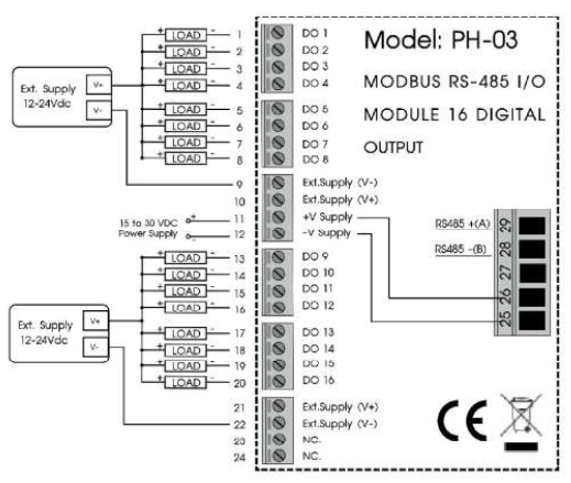 Modbus RS-485 I/O Module 16 Digital Output