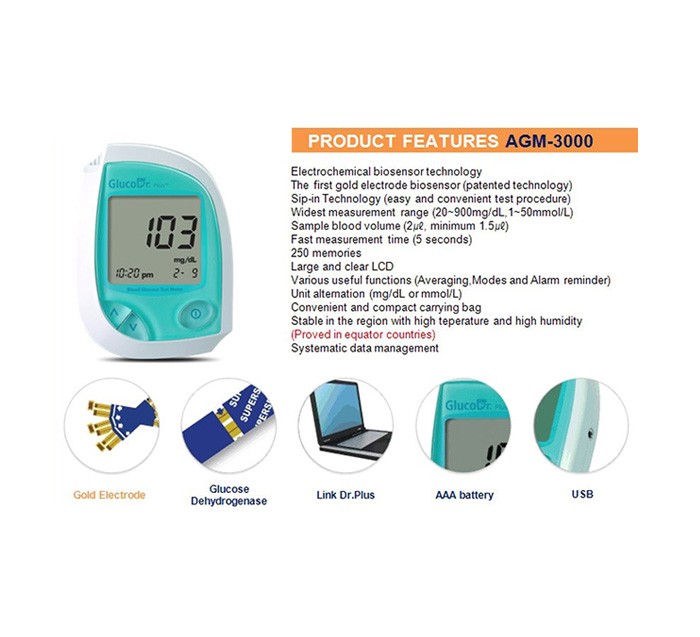 เครื่องตรวจน้ำตาลในเลือด Gluco Dr. plus