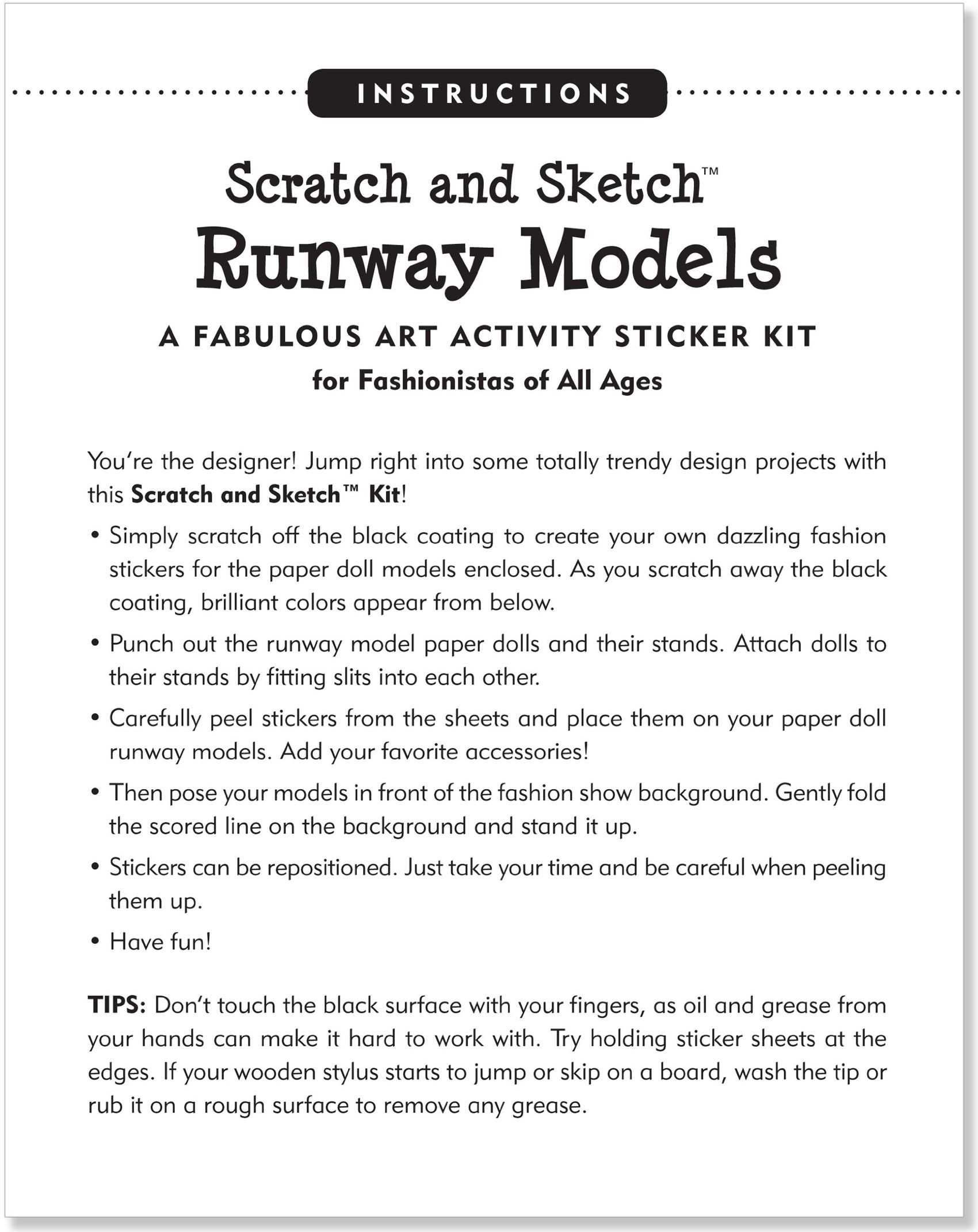 Scratch and Sketch Runway Models Sticker Kit (Art, Stickers, Drawing Kit)