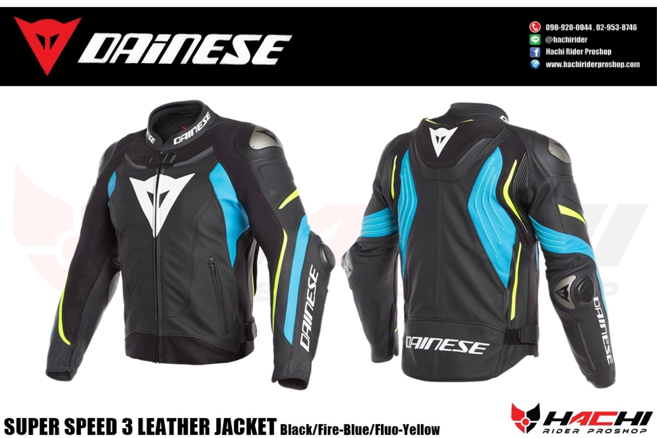Dainese: Super Speed 3 Leather Jacket - Black/Fire-Blue/Fluo-Yellow