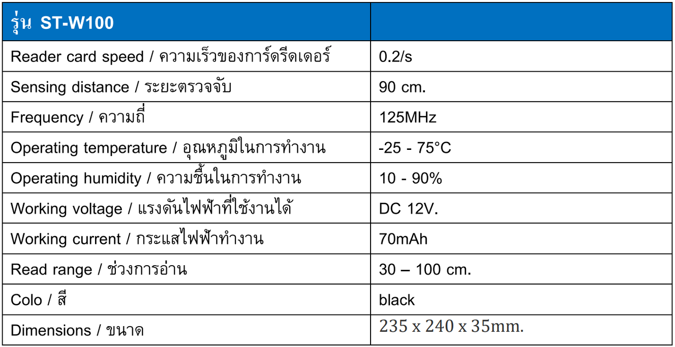 เครื่องอ่านบัตรระยะกลาง ST-W100