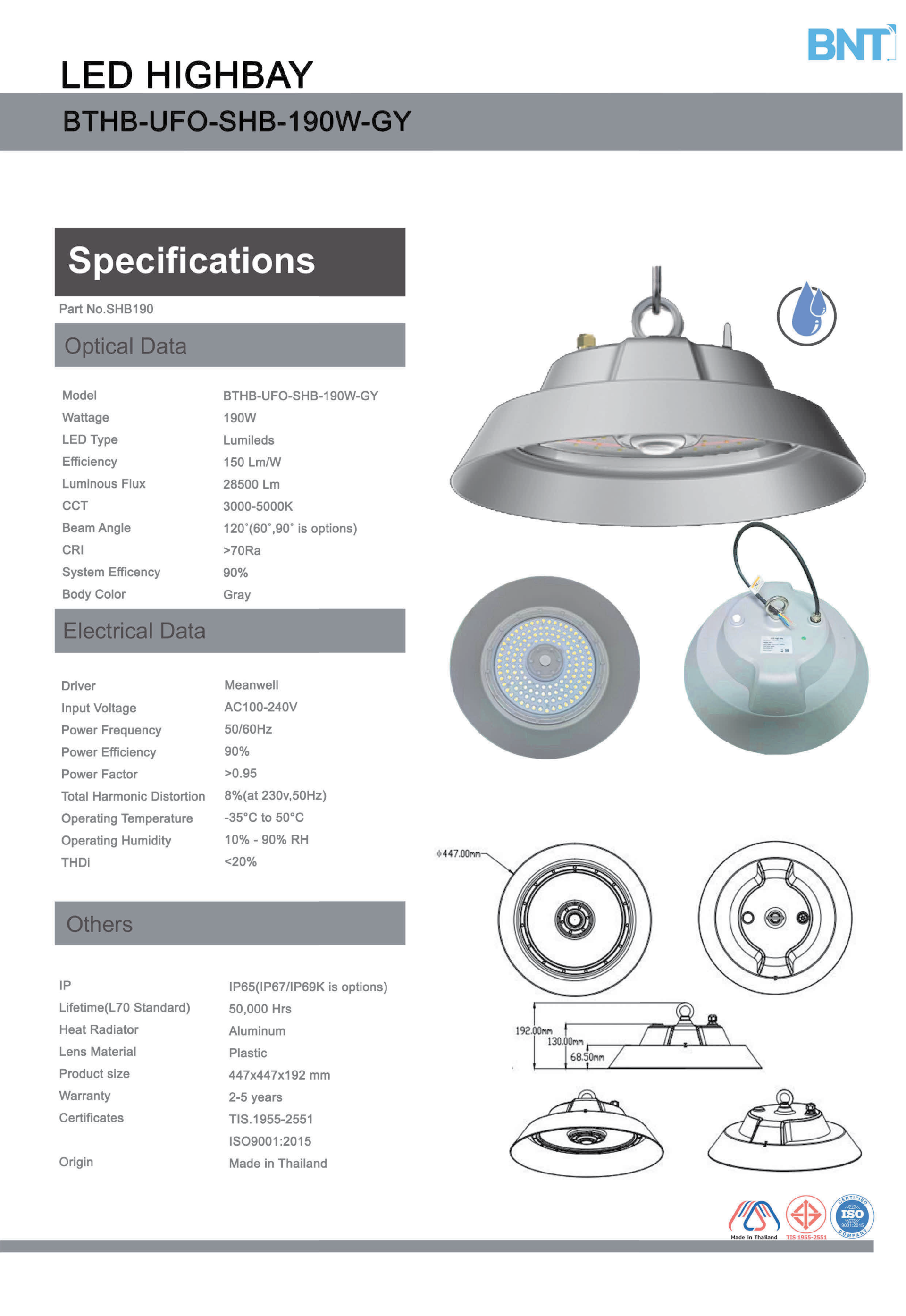 LED HIGH BAY 190W (SHB-GY Series)