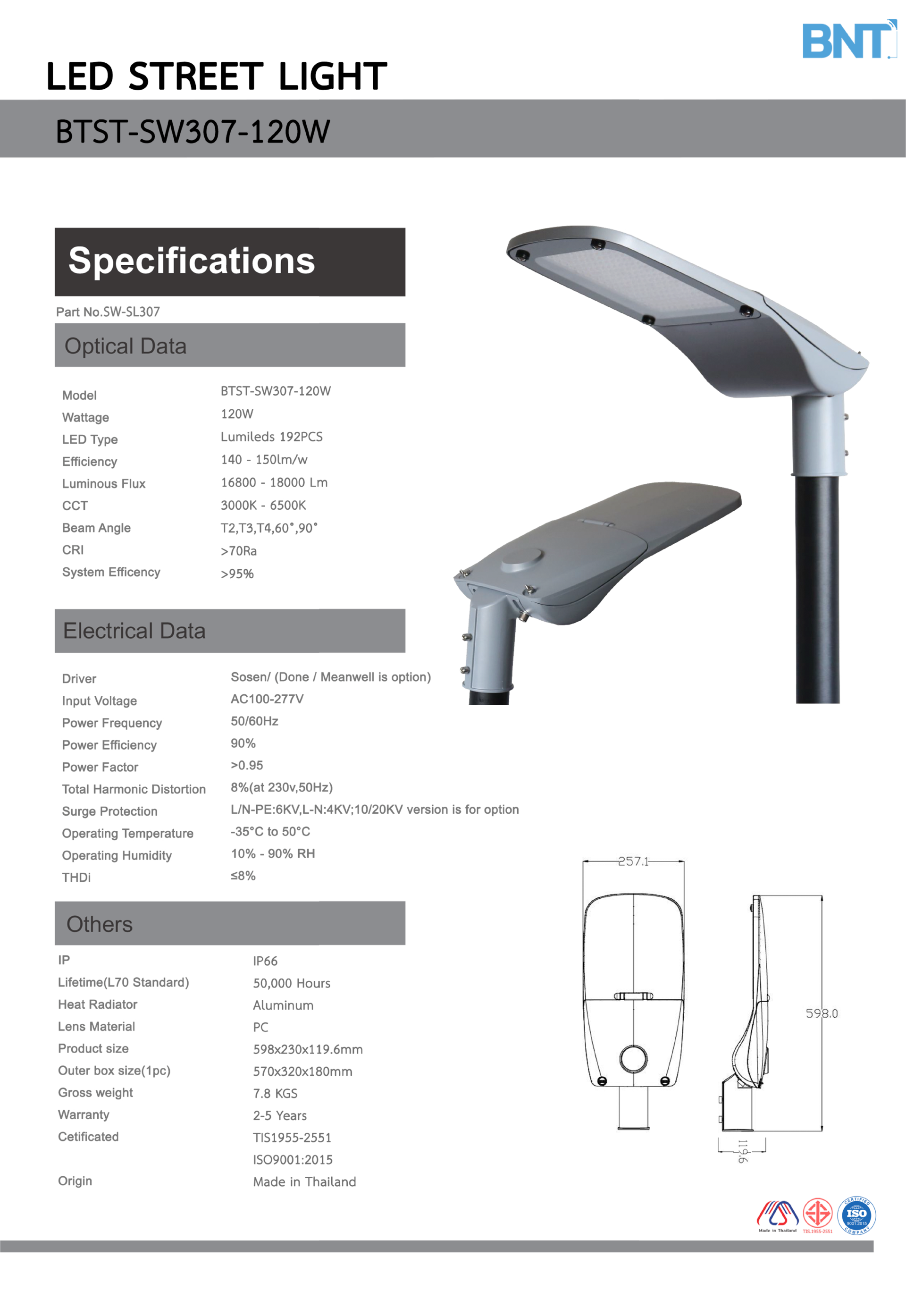 LED STREET LIGHT 120W ( SW307 Series )