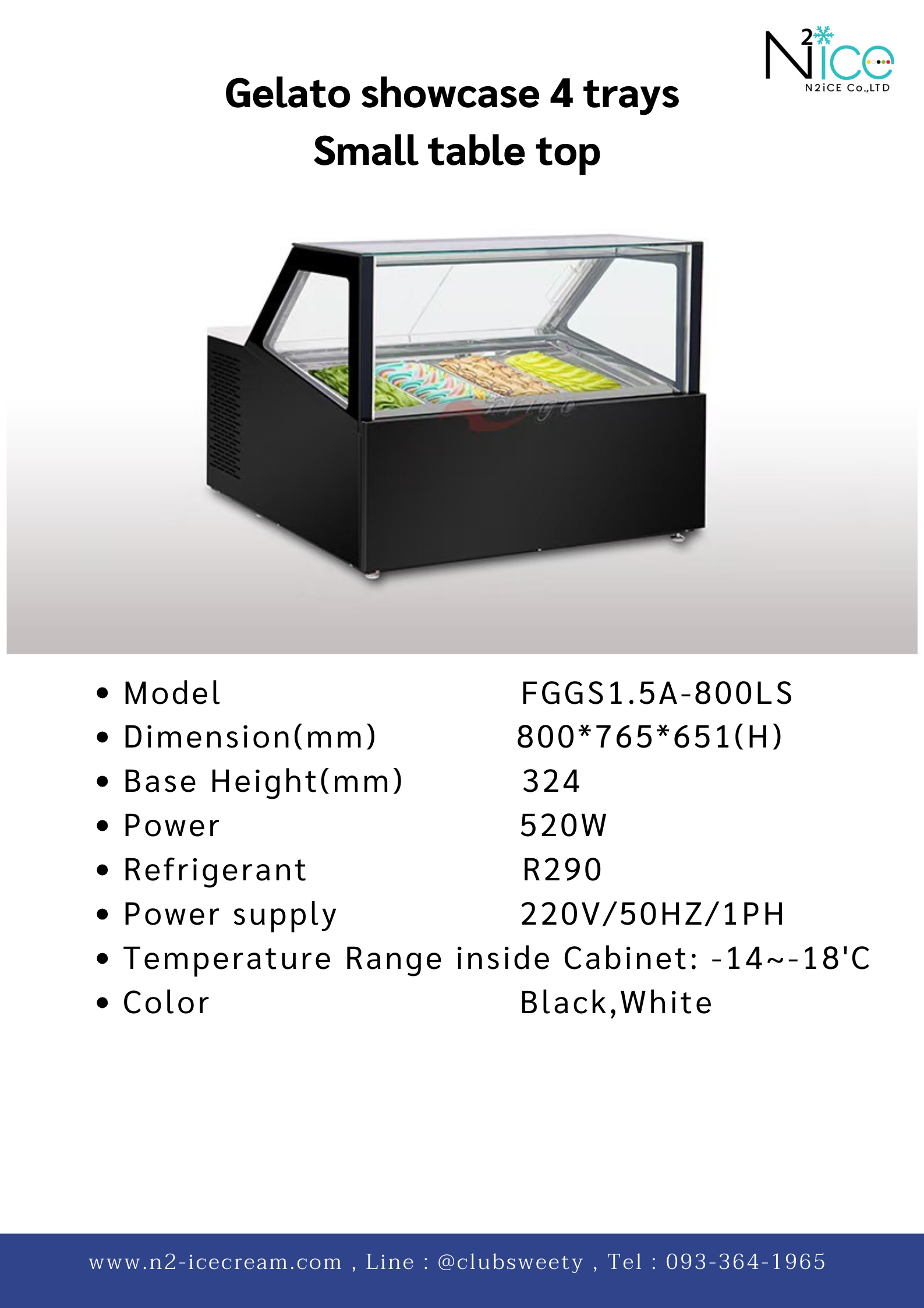 Gelato showcase 4 trays Small table top