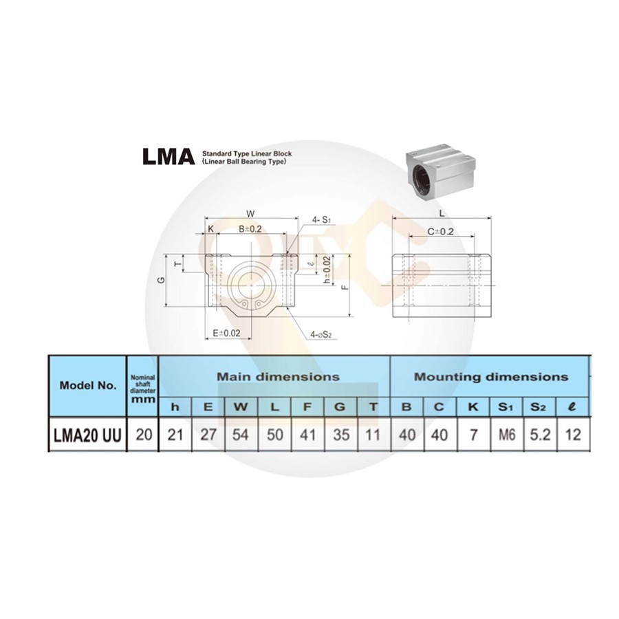 SCS20UU (LMA20UU) ลูกปืน Linear Block