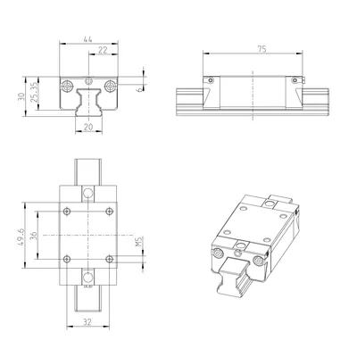 BALL RUNNER BLOCK CARBON STEEL KWD-020-SNS-C0-H-1 R162289320