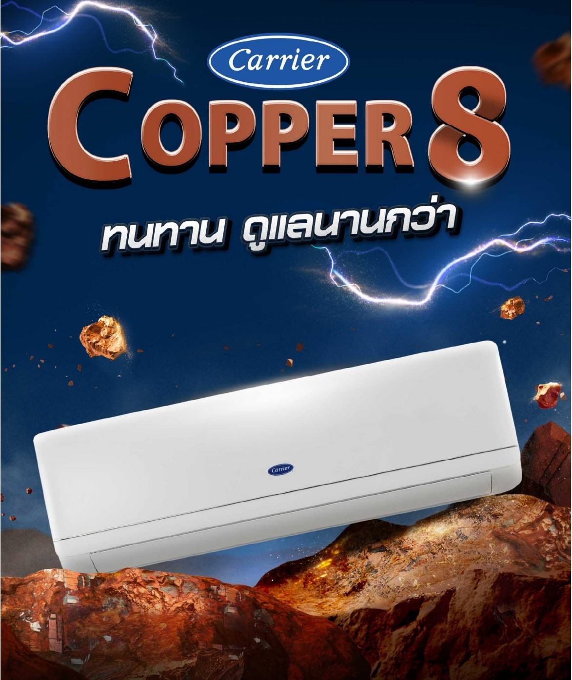 แอร์ติดผนัง CARRIER รุ่น Copper8 เบอร์ 5/ 1 ดาว⭐ 9400-25000 BTU