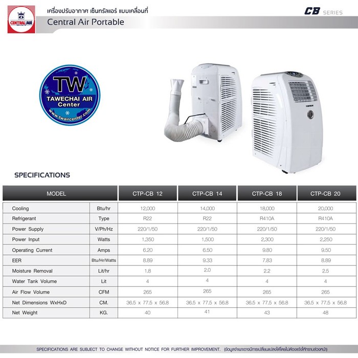 แอร์เคลื่อนที่เซ็นทรัลแอร์ CENTRAL AIR รุ่น CTP-CB18 ขนาด 18000 BTU