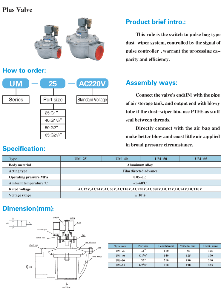 UM Series pulse valve
