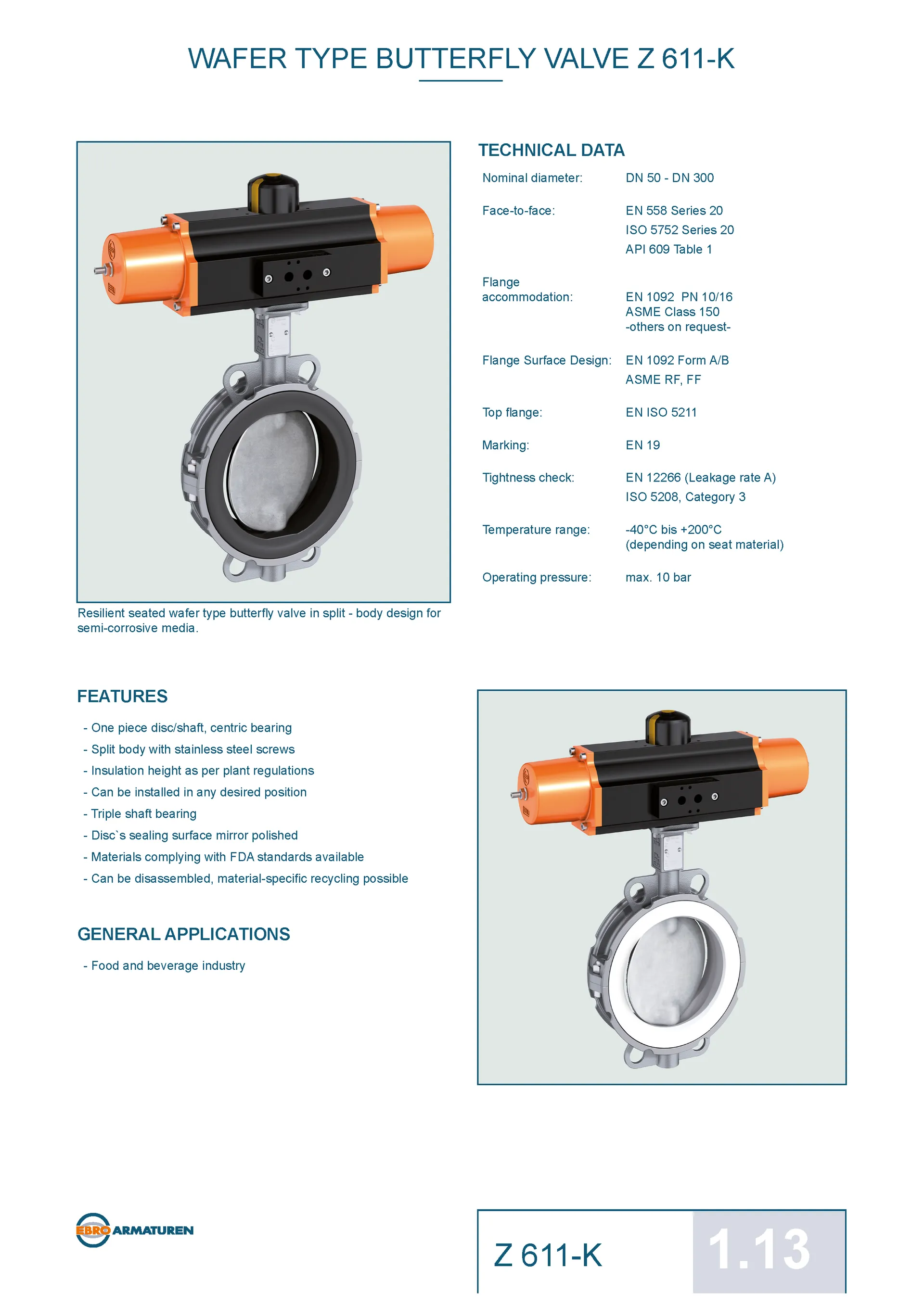 Z611-K EBRO ARMATUREN WAFER TYPE BUTTERFLY VALVE