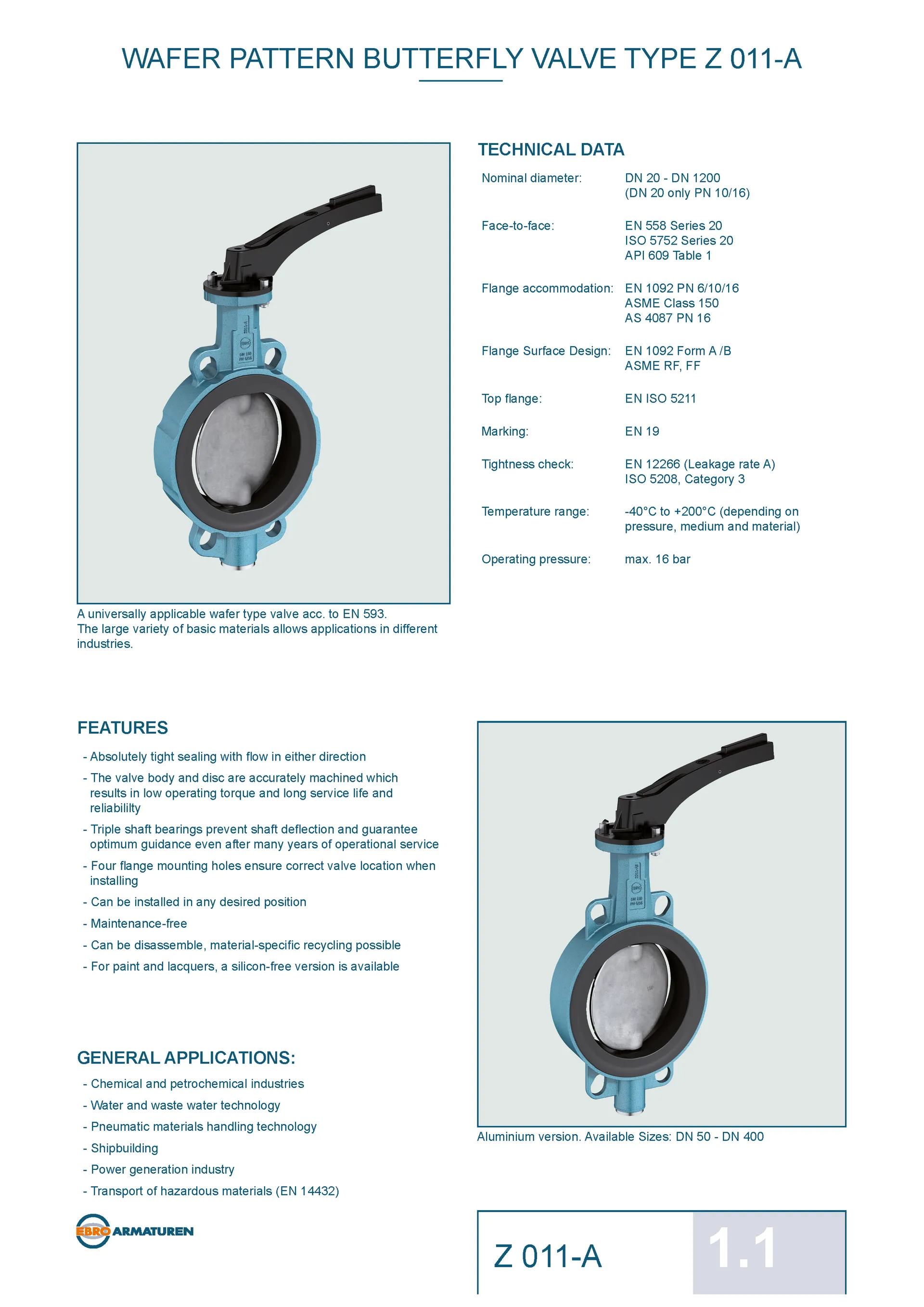 Z-011A Water EBRO ARMATUREN Butterfly Valve วาล์วปีกผีเสื้อ