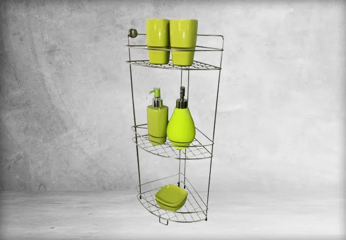 BIH ชั้นวางสแตนเลสสามเหลี่ยมเข้ามุม 3 ชั้น ขนาด สูง 62 cm.ลึก 20 cm ...