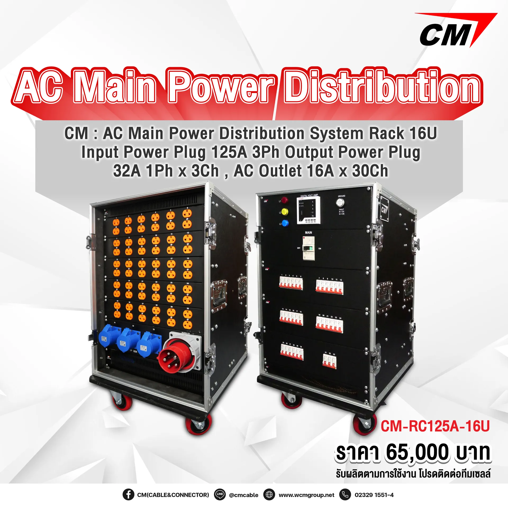 CM : AC Main Power Distribution System Rack 16U Input Power Plug 125A 3Ph
