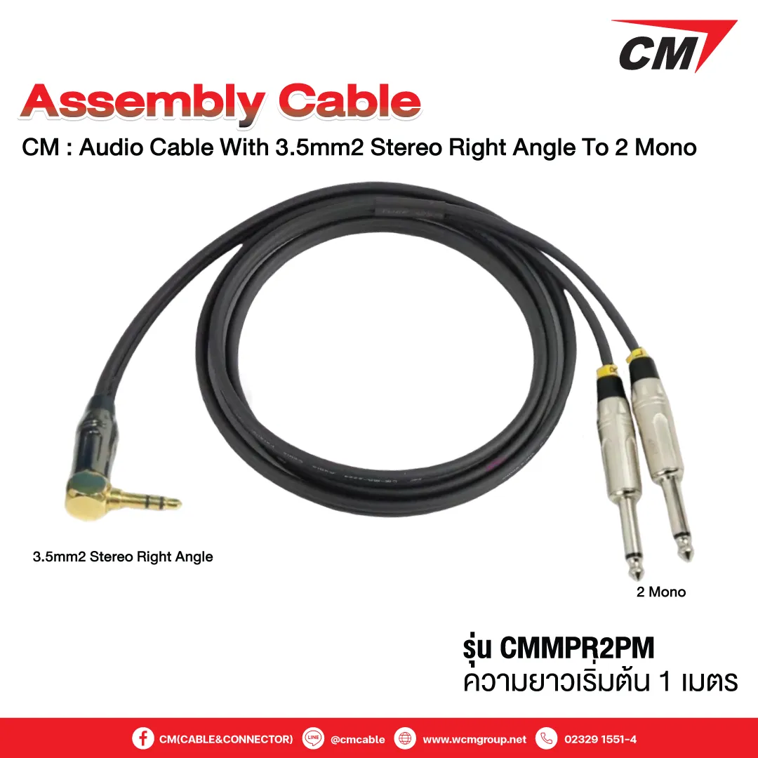 CM : Audio Cable with 3.5mm2 stereo Right Angle to 2 Mono