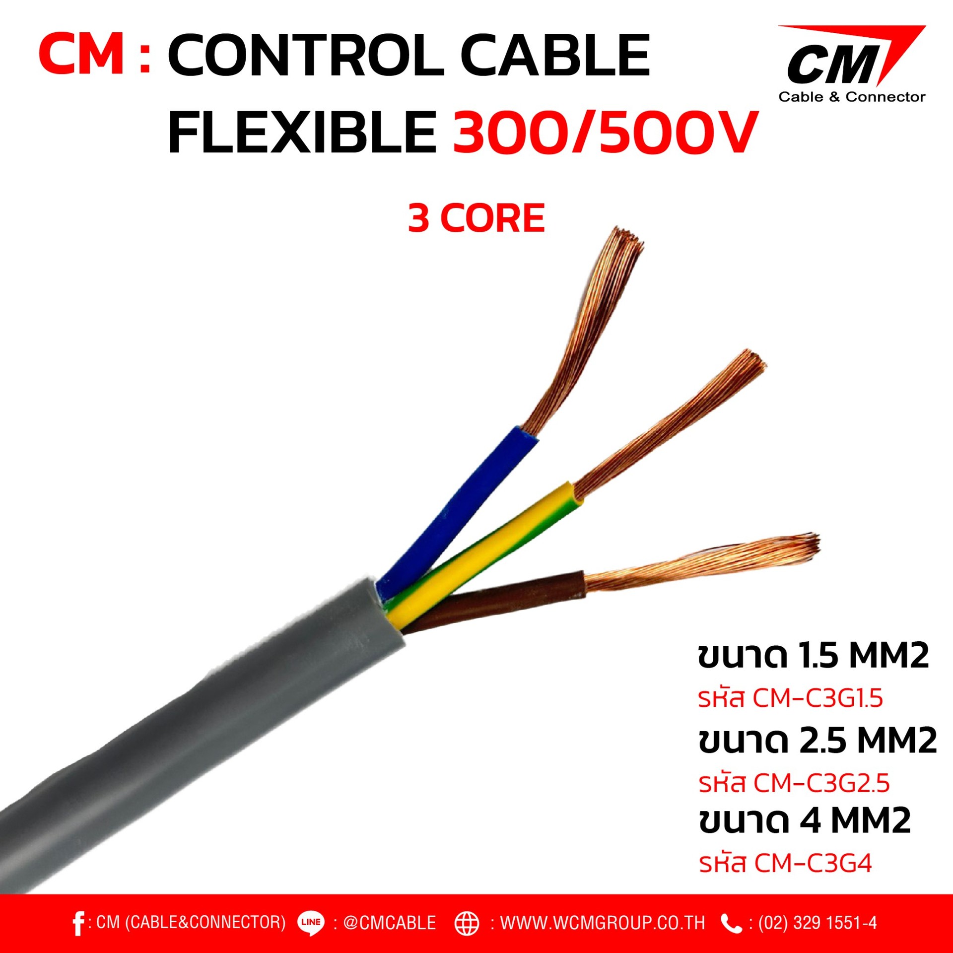 CM : Control Cable Flexible 300/500V 3 Core
