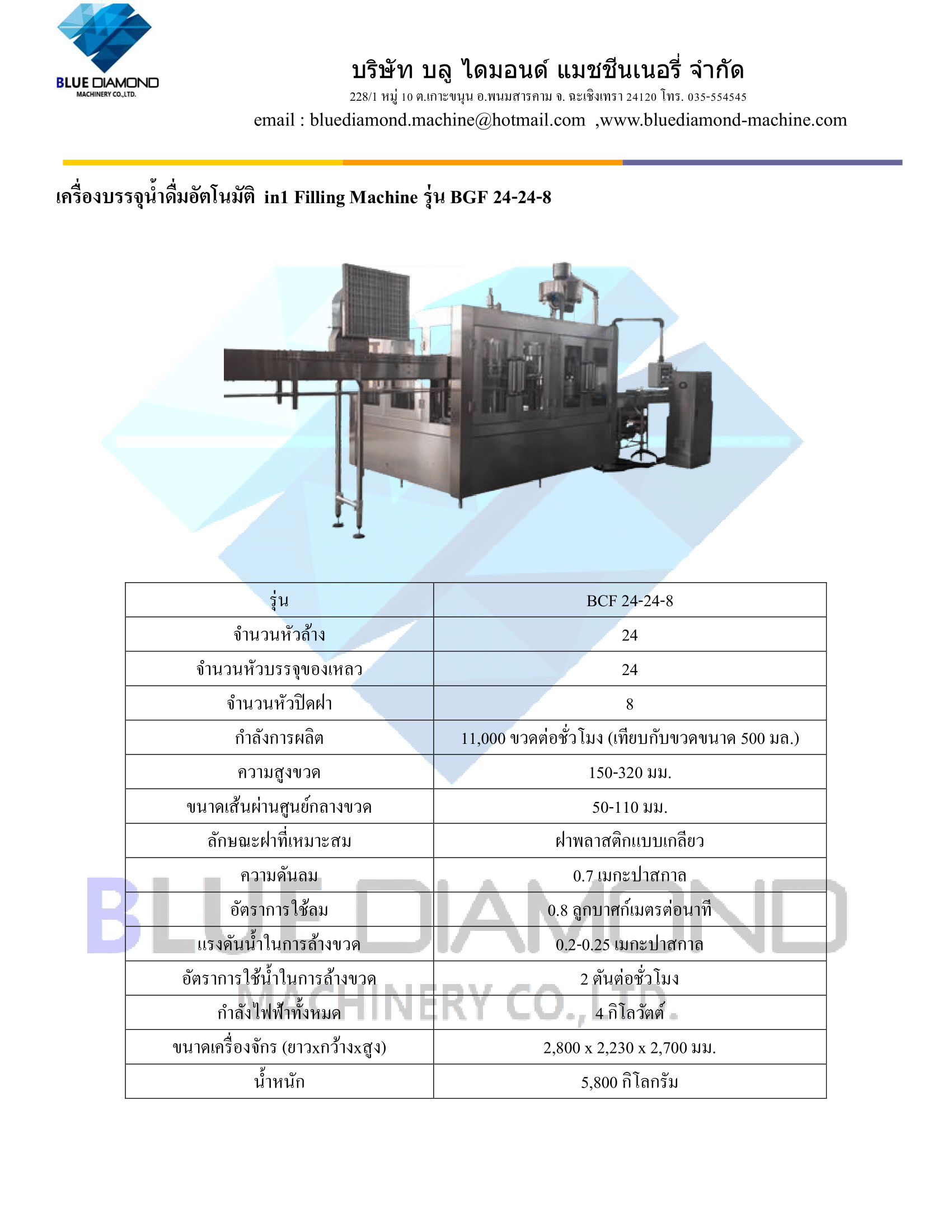 เครื่องบรรจุน้ำดื่มอัตโนมัติ BGF 24-24-8