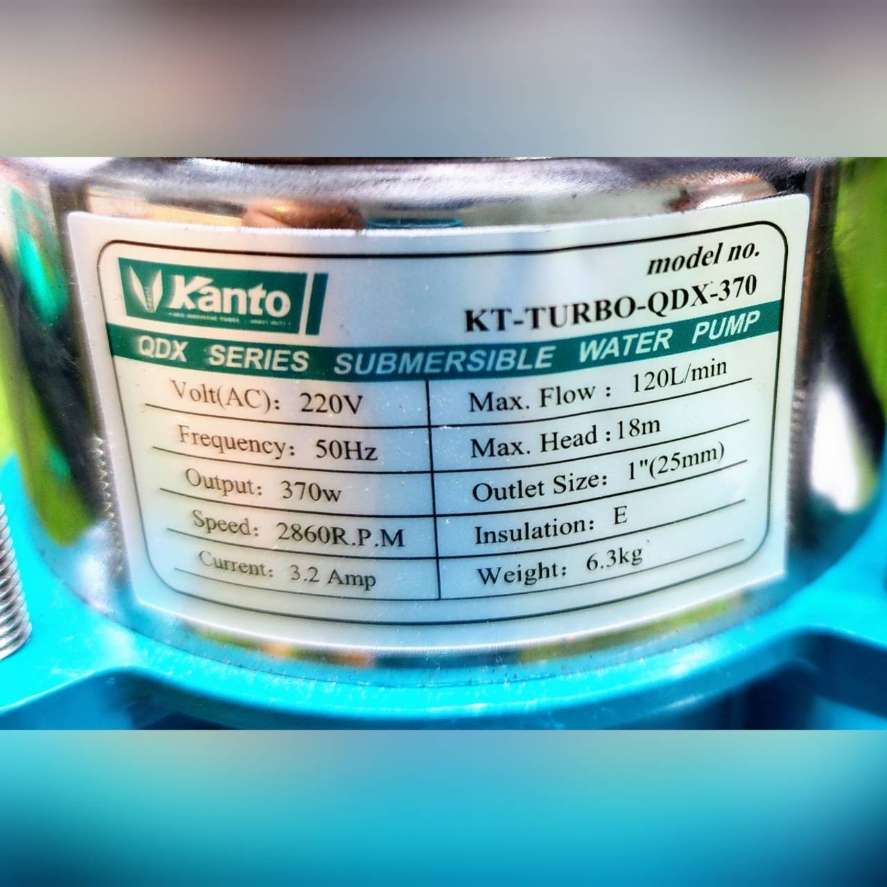 KANTO ปั๊มแช่ ไดโว่ รุ่น KT-TURBO-QDX-370 220V. 370 วัตต์ ท่อออก 1 นิ้ว HADEMAX 18 เมตร ปั๊มจุ่ม ...