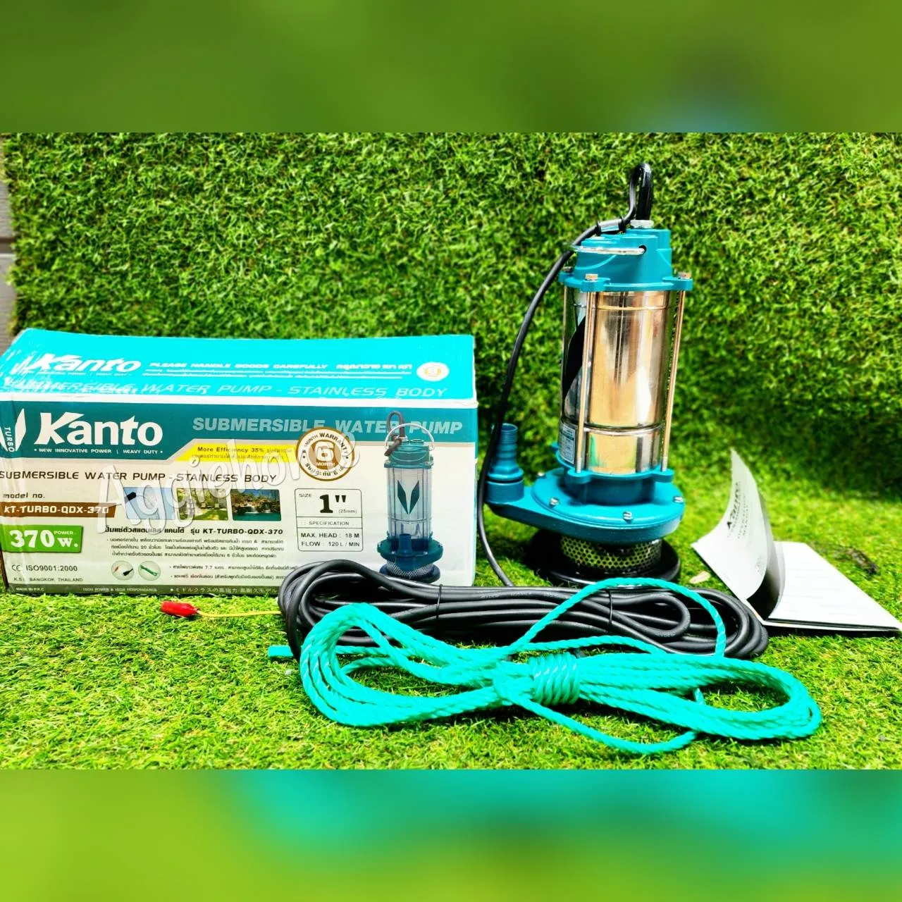 KANTO ปั๊มแช่ ไดโว่ รุ่น KT-TURBO-QDX-370 220V. 370 วัตต์ ท่อออก 1 นิ้ว HADEMAX 18 เมตร ปั๊มจุ่ม ...