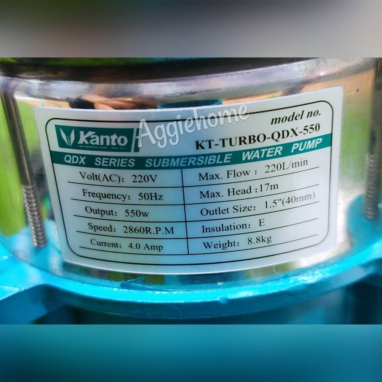 KANTO ปั๊มแช่ ไดโว่ รุ่น KT-TURBO-QDX-550 220V. 550 วัตต์ ท่อออก 1.5 นิ้ว HADEMAX 17 เมตร ปั๊ม ...
