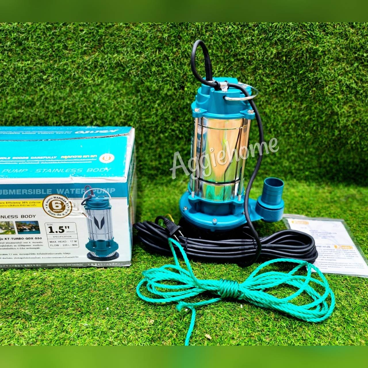 KANTO ปั๊มแช่ ไดโว่ รุ่น KT-TURBO-QDX-550 220V. 550 วัตต์ ท่อออก 1.5 นิ้ว HADEMAX 17 เมตร ปั๊ม ...