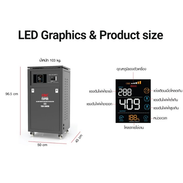CBC เครื่องปรับแรงดันไฟฟ้าอัตโนมัติ รุ่น TSV-20KVA (สีดำ) แรงดัน 100-260 โวลท์ หน้าจอ LED ...