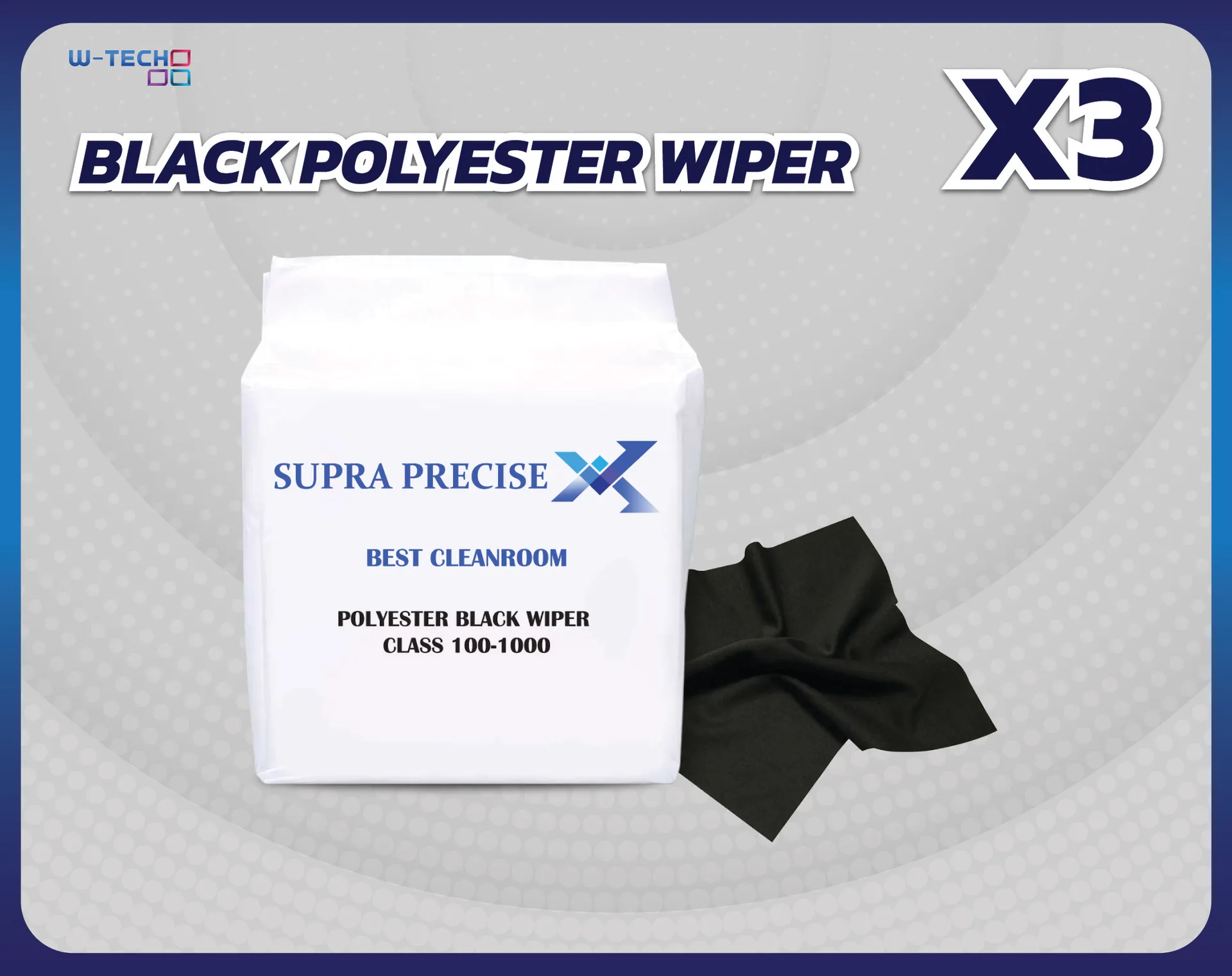 SUPRA CLEAN BLACK POLYESTER WIPER X3