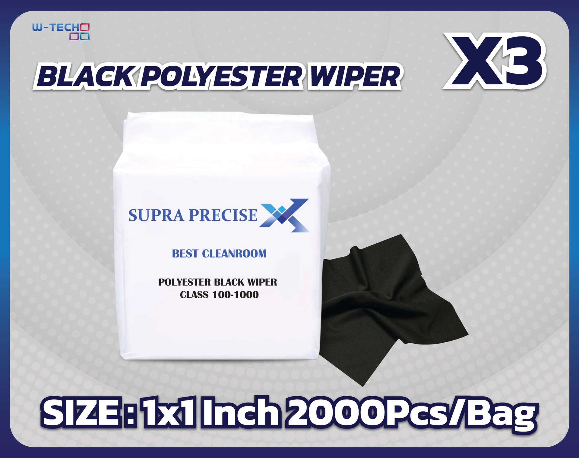 SUPRA CLEAN BLACK POLYESTER WIPER X3-1*1 INCH