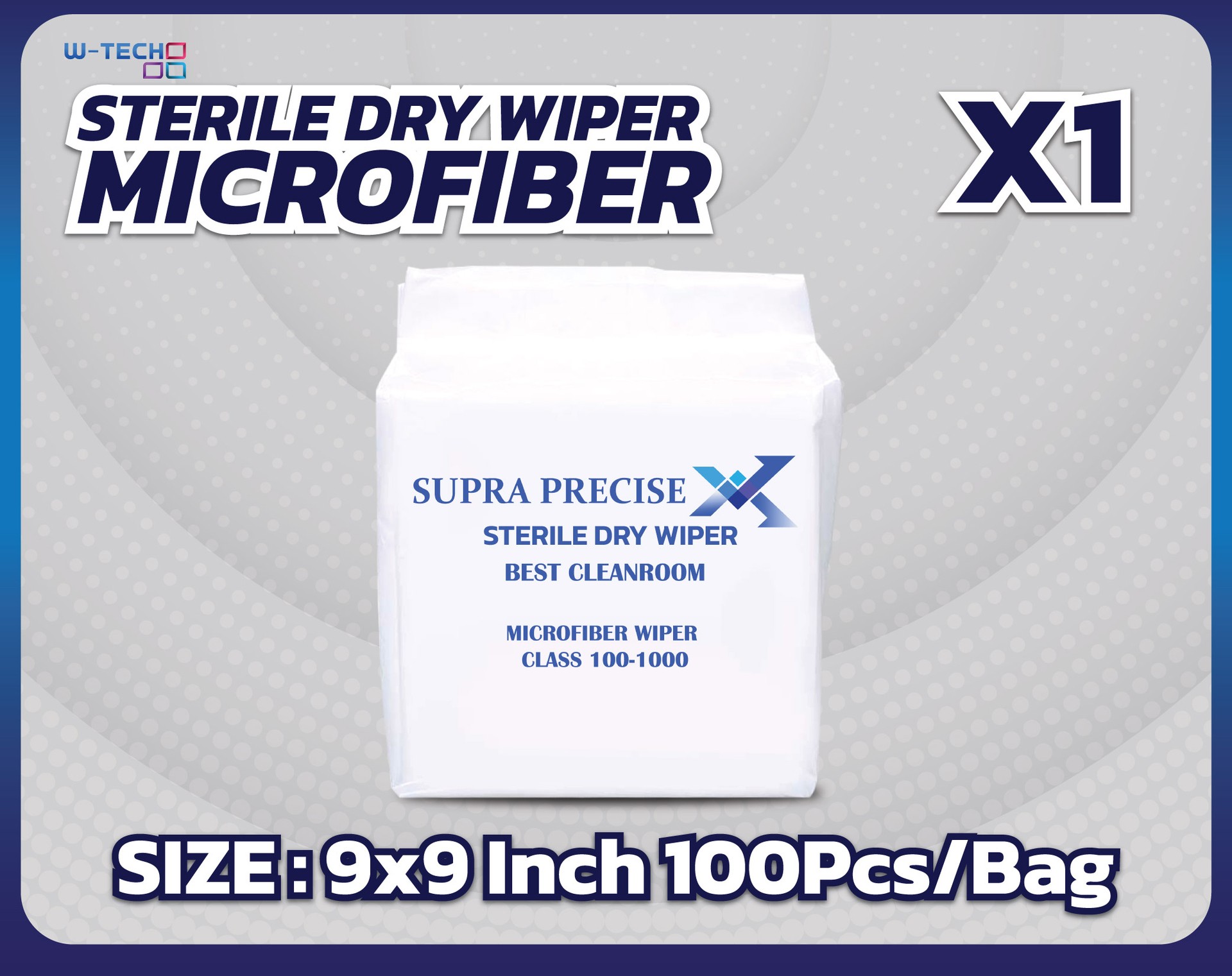 STERILE DRY MICROFIBER WIPER X1 9x9"
