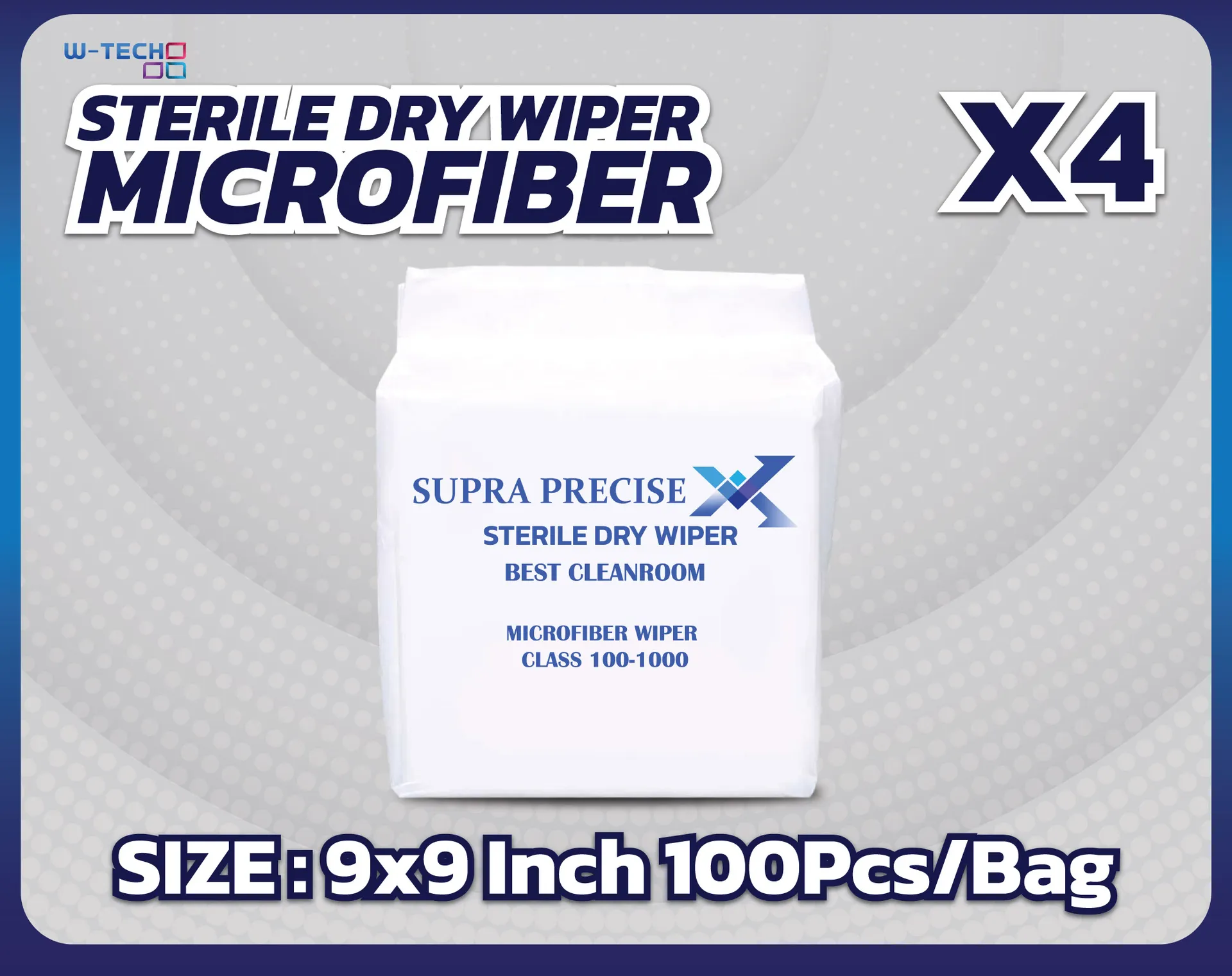 STERILE DRY MICROFIBER WIPER X4 9x9"