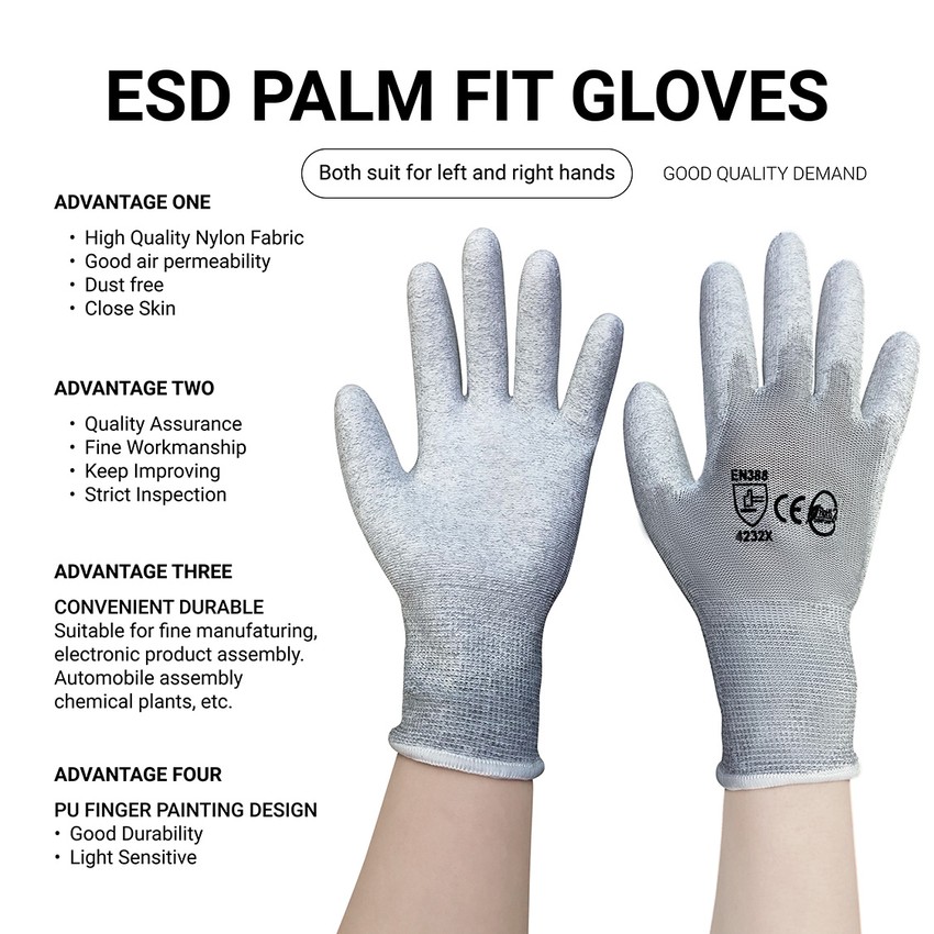 ESD Palm PU Carbon Gloves
